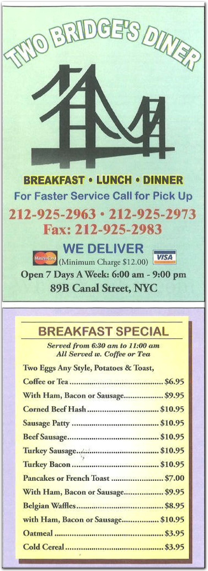 Two Bridge's Diner in Manhattan